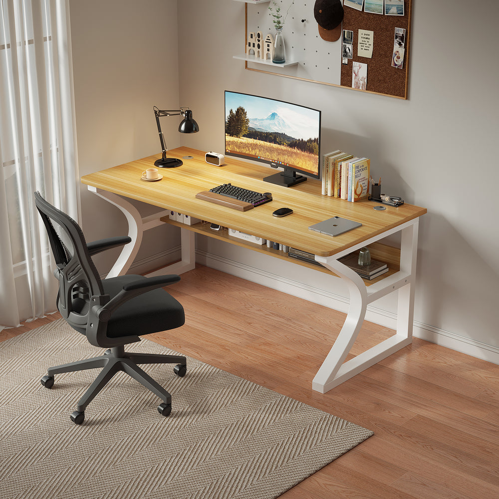 AZN Gaming Desk, 47/55'' Computer Desk, Gaming Desk w/LED Lights & Car ...